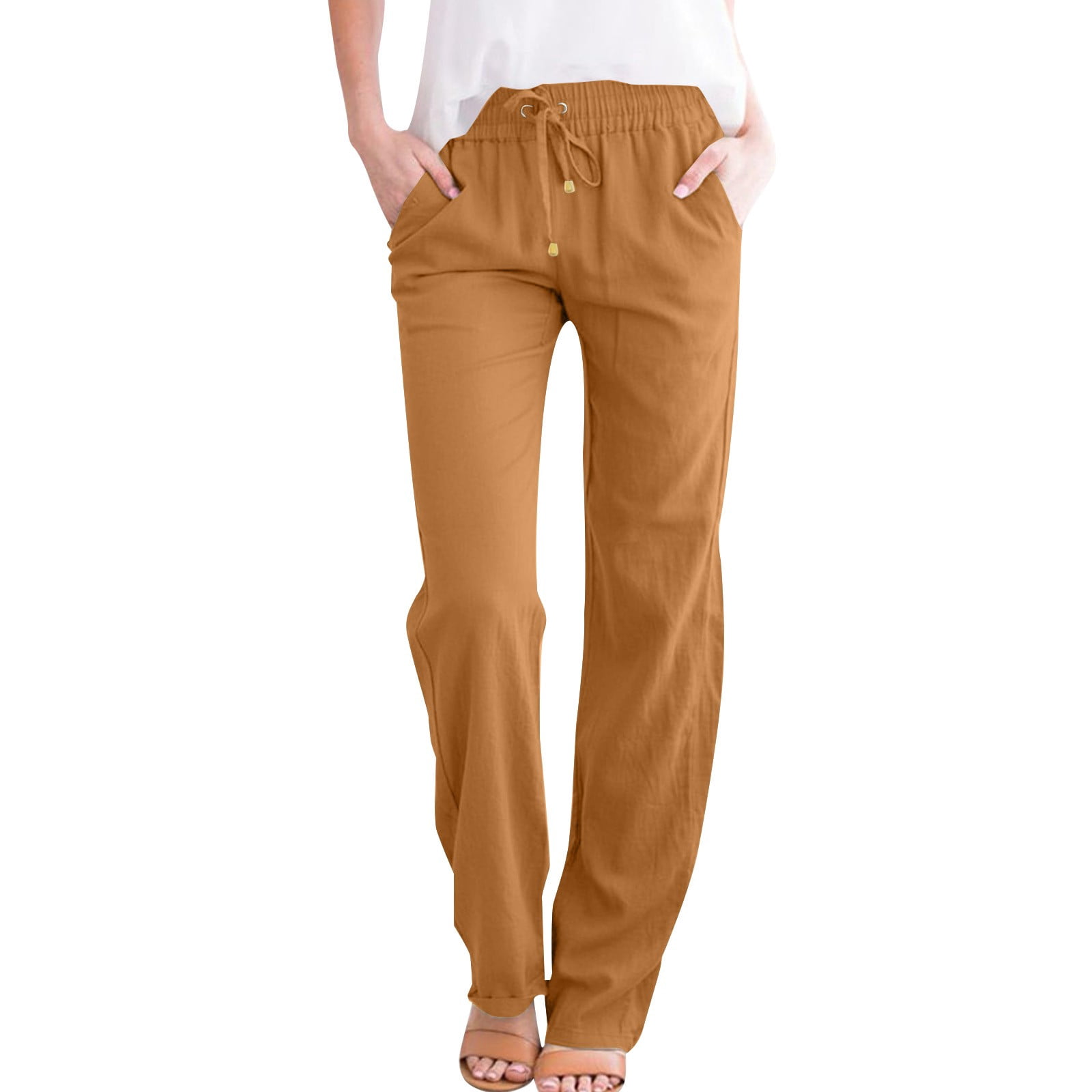 Audhol Womens Summer Pants Womens Cotton Linen Pants Casual Wide Leg ...
