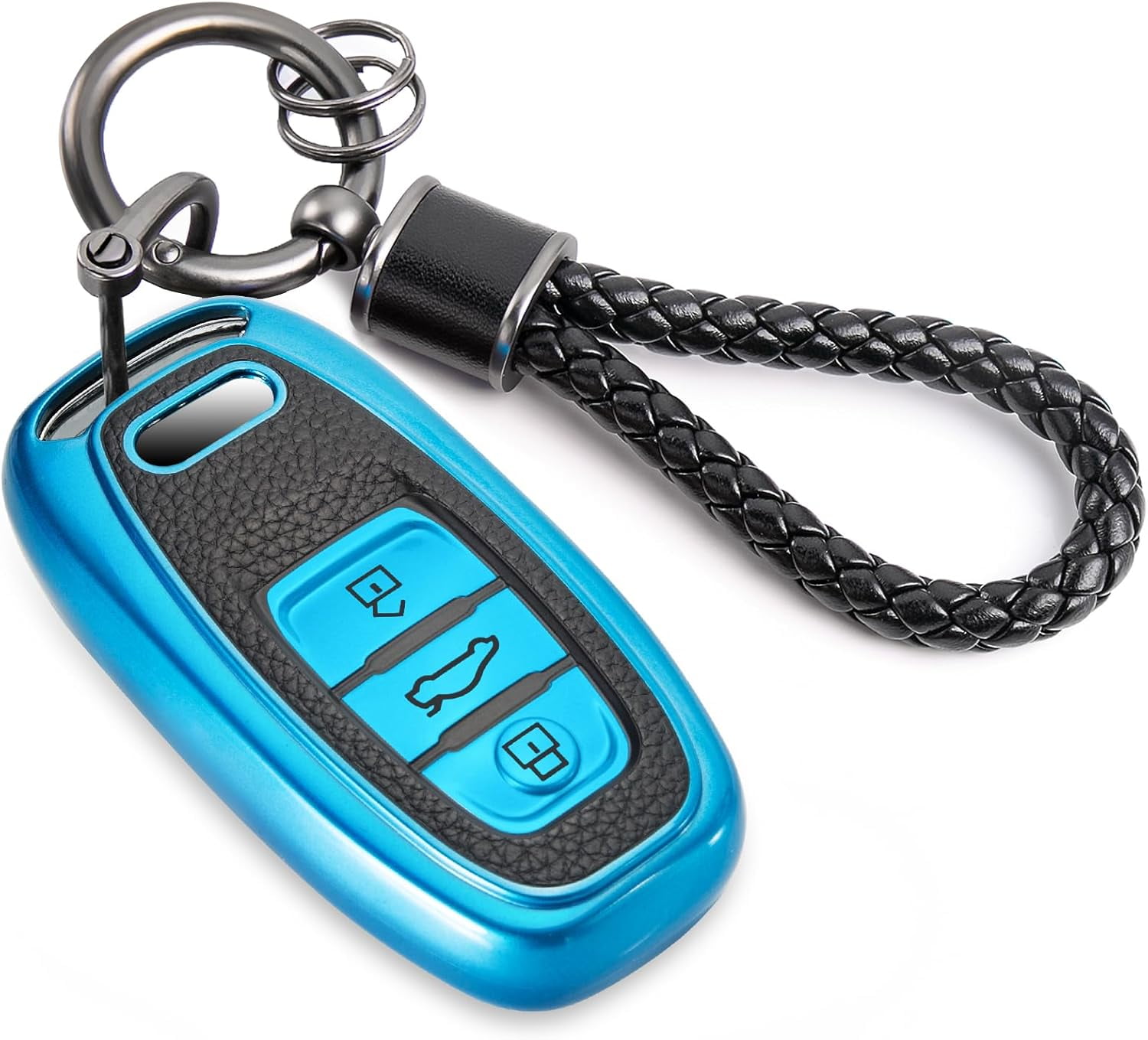 for Audi Key Fob Cover with Metal Braided Rope Keychain, Upgraded Soft ...