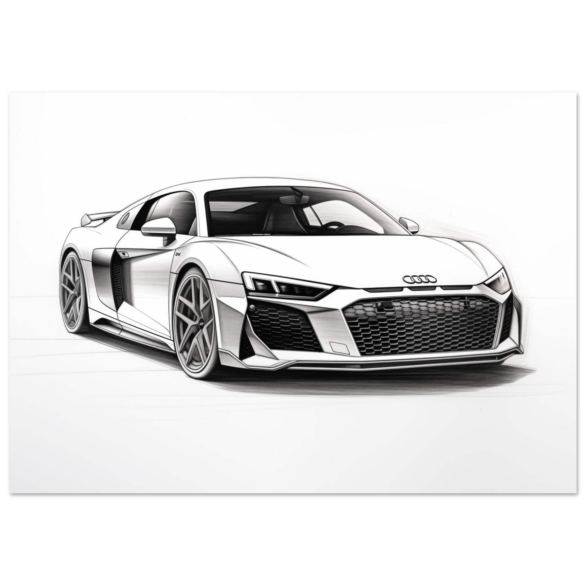 Audi R8 Front View – Detailed Grayscale Pencil Sketch, Monochrome Sports Car - Walmart.com