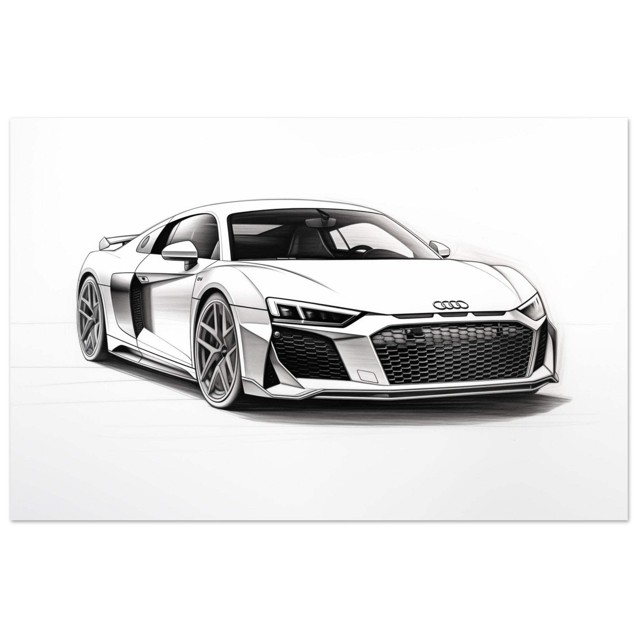 Audi R8 Front View – Detailed Grayscale Pencil Sketch, Monochrome ...