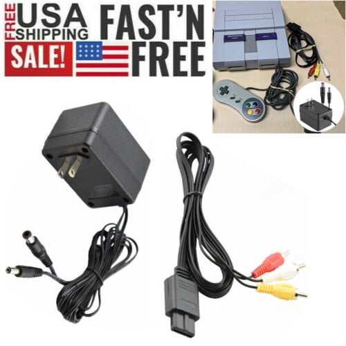 Audio AV RCA Cable AC Power Supply Adapter Cord For Super Nintendo SNES ...