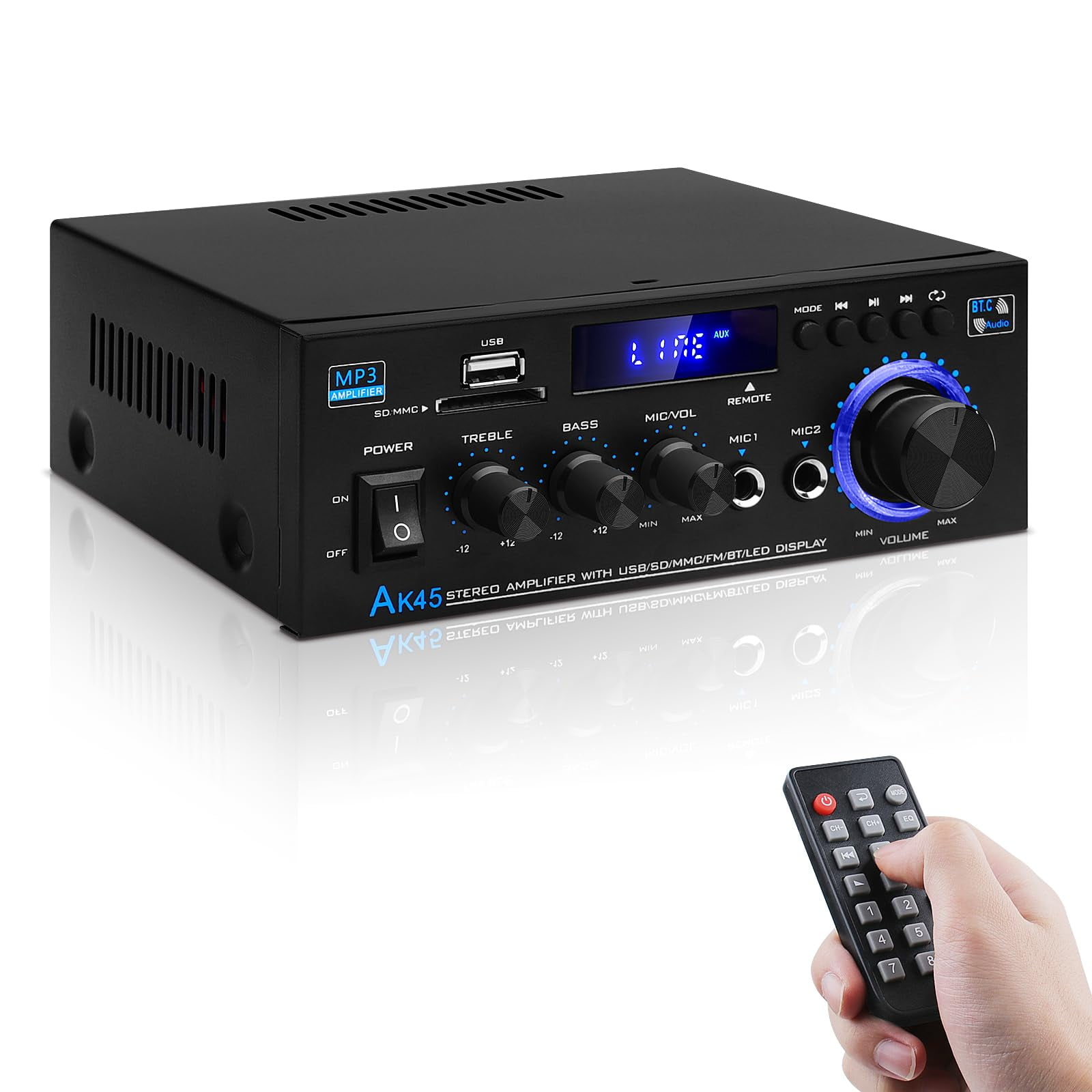 Audio Amplifier Receivers-AK45 Bluetooth 5.0 HiFi Stereo Mini Power ...