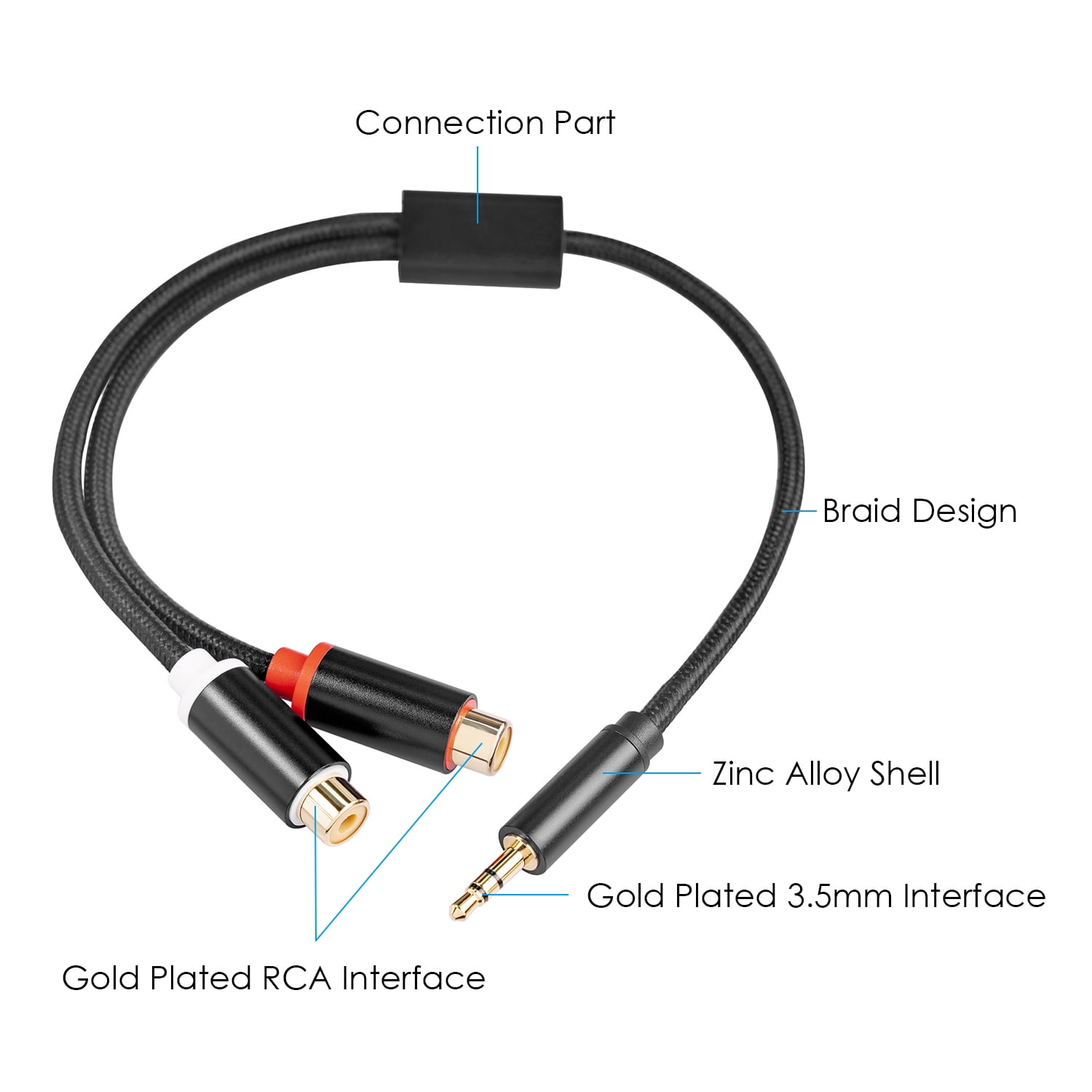 Audio Cable,Plated 1ft Mobile Player Y Adapter Cables Mobile Pc Tv ...