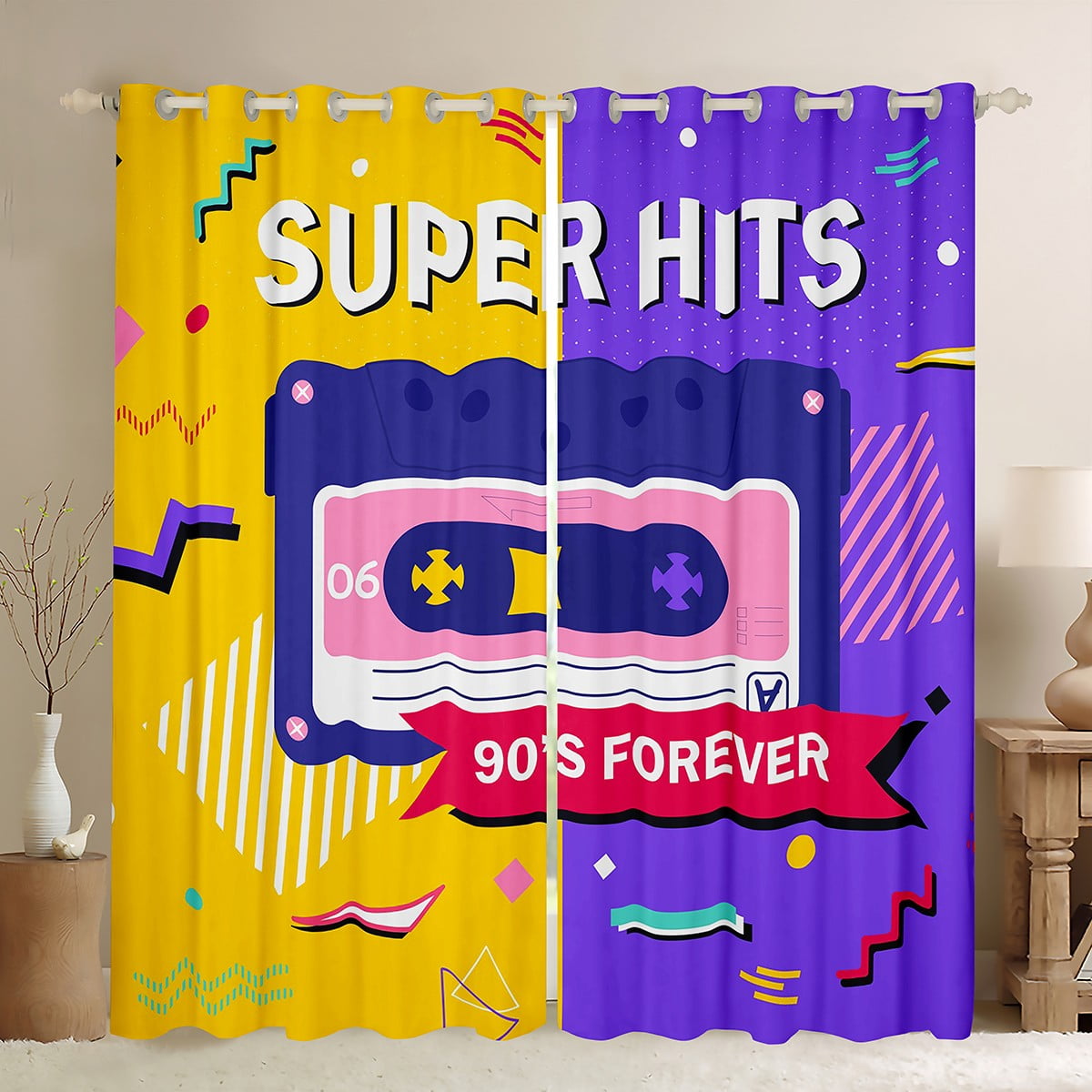 Audio Cassette Tape Curtains & Drapes 52"Wx84"L Memphis 90s Curtains ...