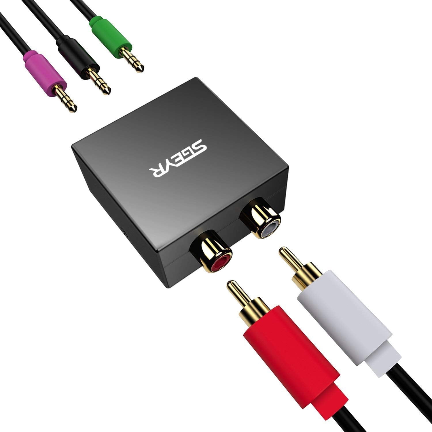 SGEYR Audio Adapter, Convert Stereo RCA to 3 x 1/8 (3.5mm) Jack ...
