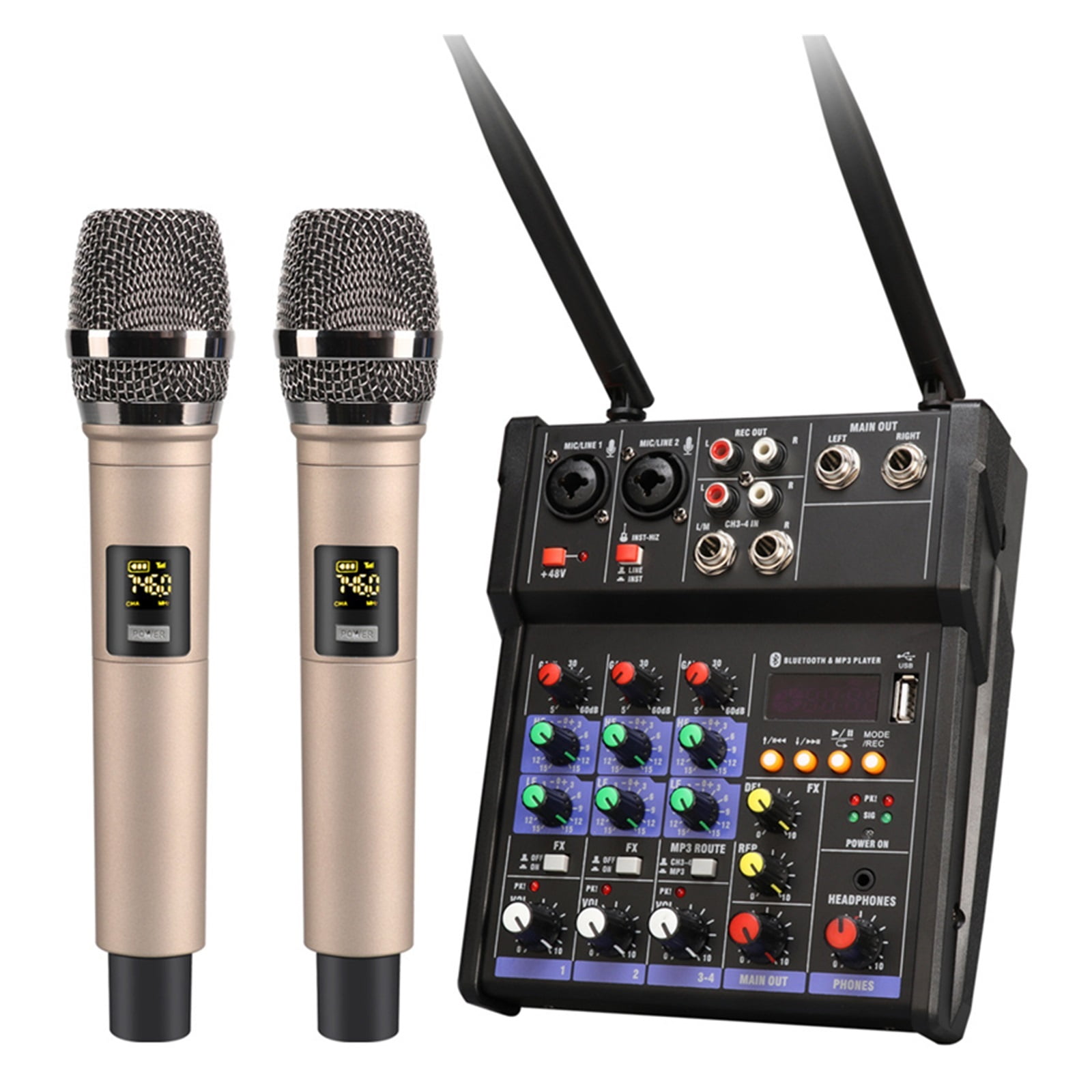 Audio DJ Mixer 4 Channels Console Wireless Microphone Sound Recording ...