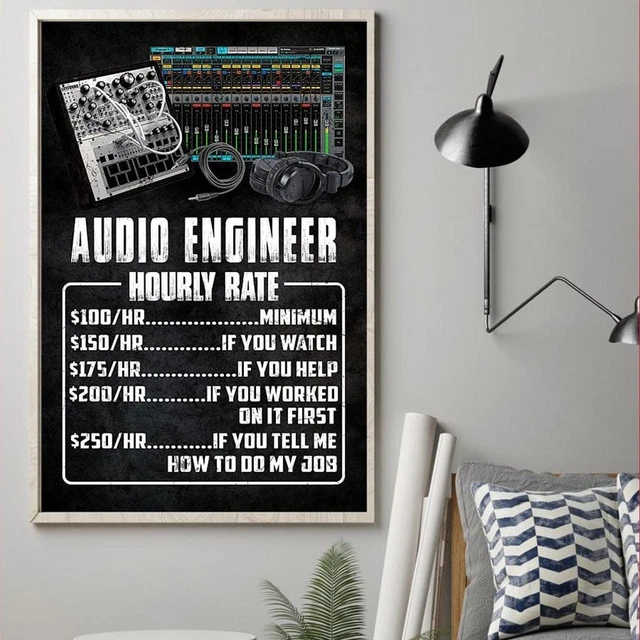 Audio Engineer Hourly Rate Poster Home Decor, Vintage Art Print, Haging ...