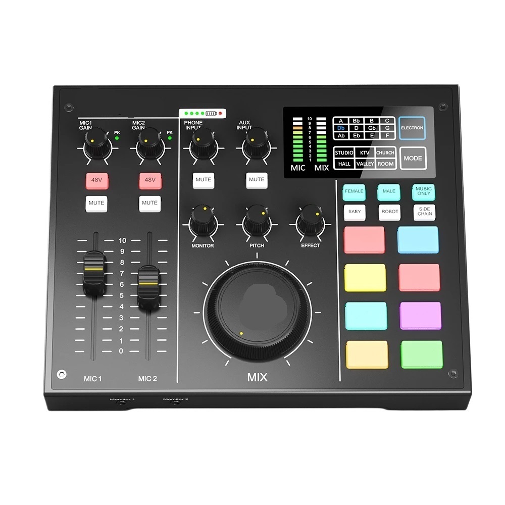 Audio Interface Podcast Equipment Studio Sound Card Mixer All-in-One ...