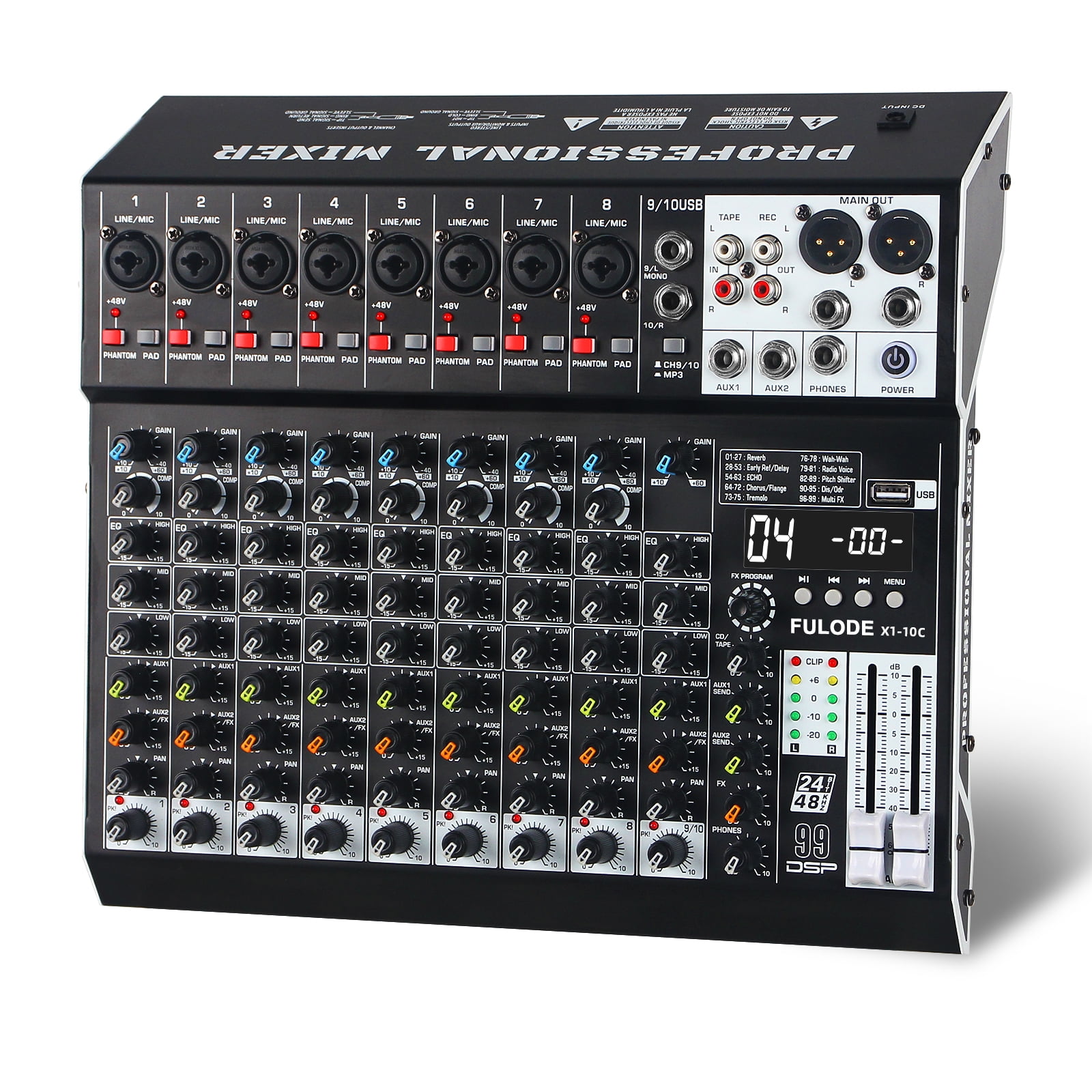 Audio Mixer 10 Channel Professional Sound Mixer Console with 99 DSP ...