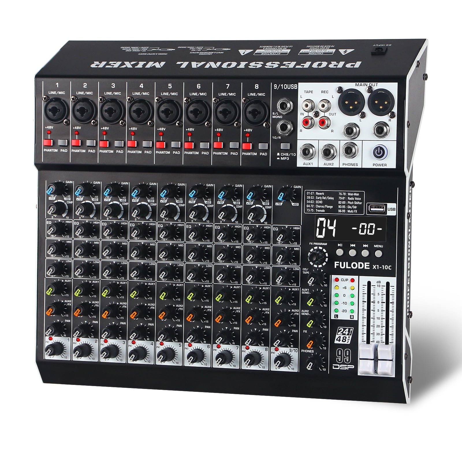 Audio Mixer 10 Channel Professional Sound Mixer Console with 99 DSP ...