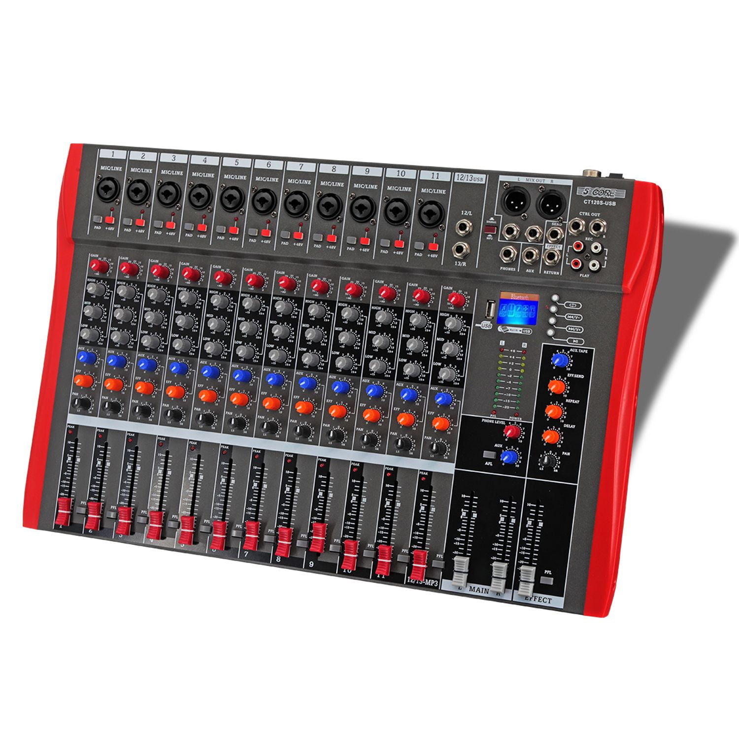 Audio Mixer 12 Channel DJ Sound Board w Bluetooth USB PC Recording ...