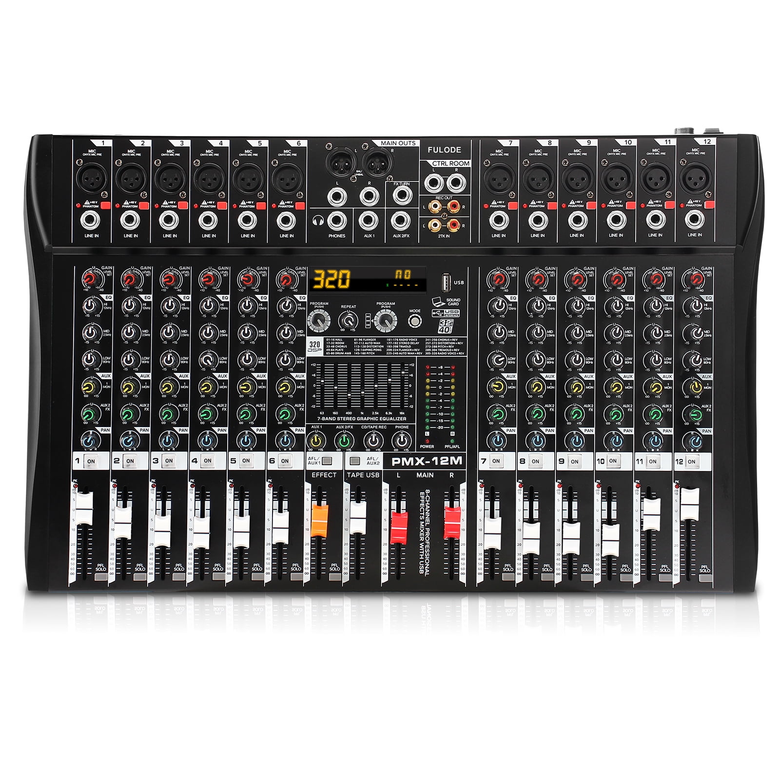 Audio Mixer 12 Channel Professional Mixer Console with 320 DSP Effects ...