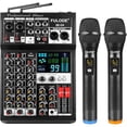 Audio Mixer, 4 Channel Sound Mixing Board With Dual Wireless Microphone ...