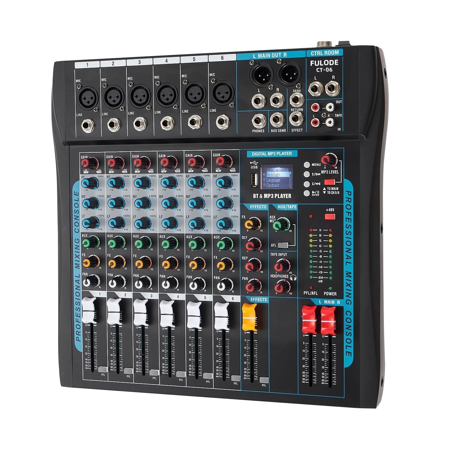 Audio Mixer,6 Channel Board Mixer for Streaming, Professional Sounds ...