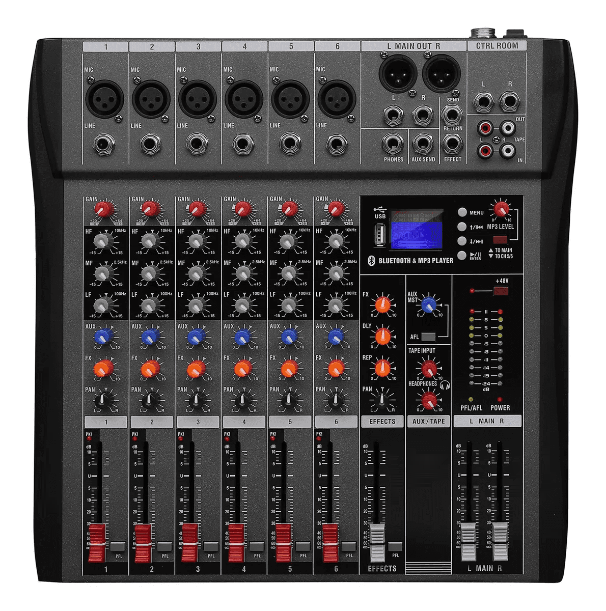 Audio Mixer 6 Channel,Console Sound Board with 16 Digital Effects,USB ...
