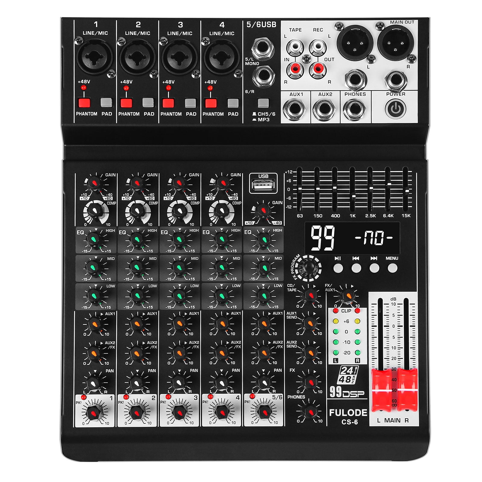Audio Mixer 6 Channel Sound Mixer Console, Professional Music Mixing ...