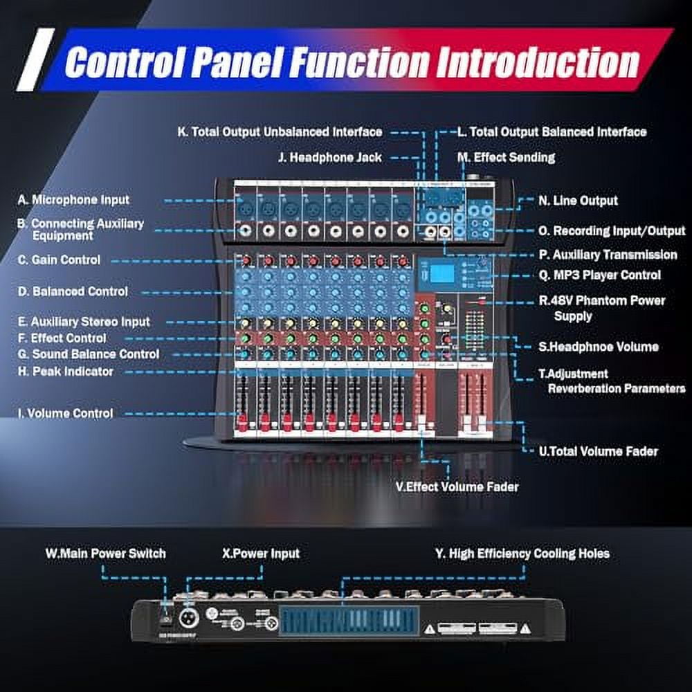Audio Mixer, 8-Channel Audio Digital Mixer Computer Recording Console ...