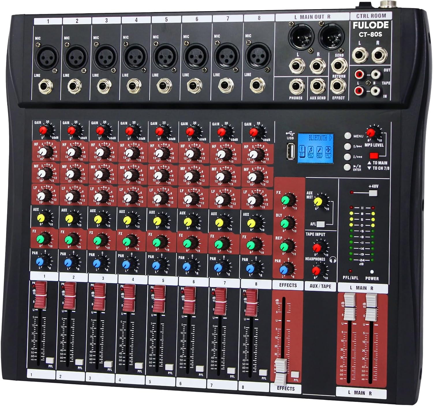Audio Mixer 8 Channel, CT-80S Professional Sound System Mixer Board DJ ...