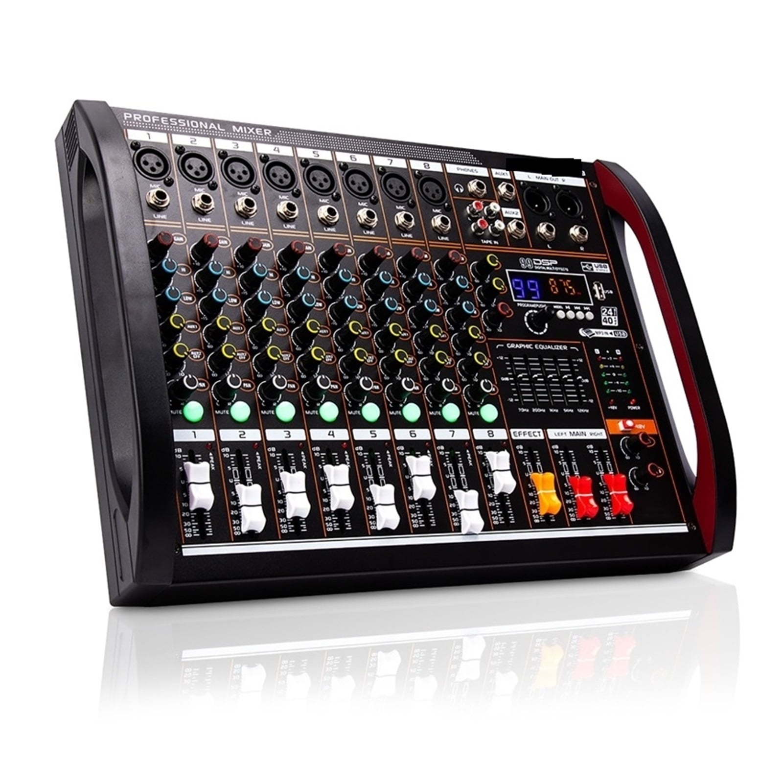 Audio Mixer 8 Channel Mixer Mixing Console USB Computer 48V Power ...
