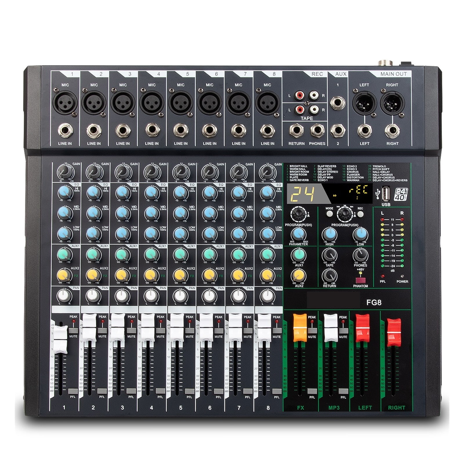 Audio Mixer FG8 8 Channel DJ Mixing Console PC USB Record Bluetooth ...