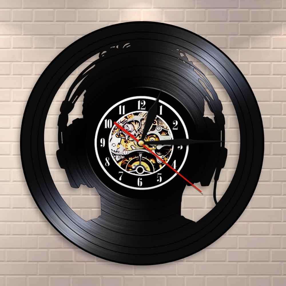 Audio Slave Headphones DJ Wall Art Wall Clock Music Lover Silhouette ...