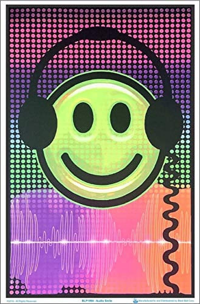 Audio Smile Smiley Face with Headphones Laminated Blacklight Poster ...