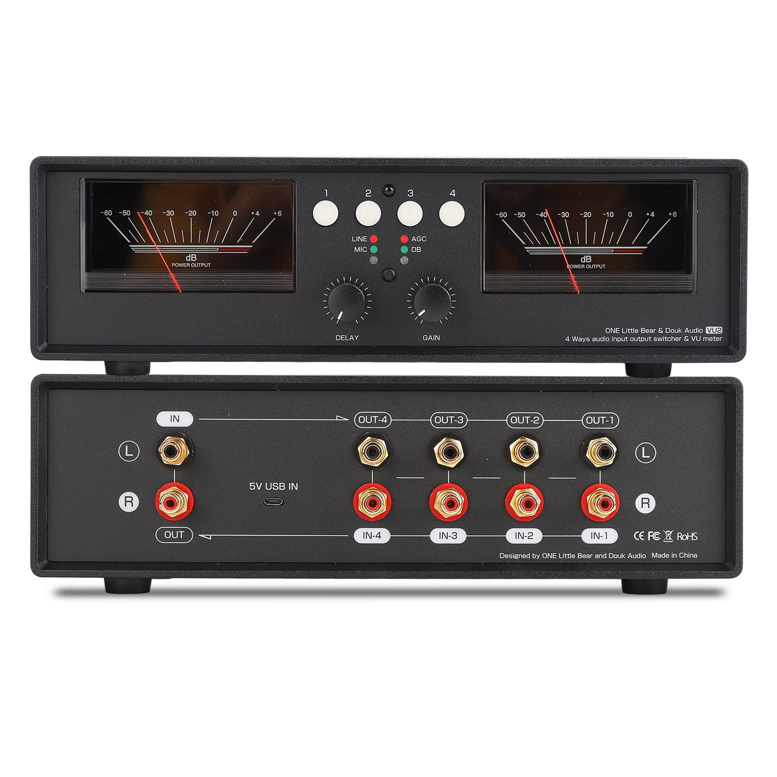 Audio Splitter Switch Box Multi-function VU Meter DB Panel 4-way Stereo ...