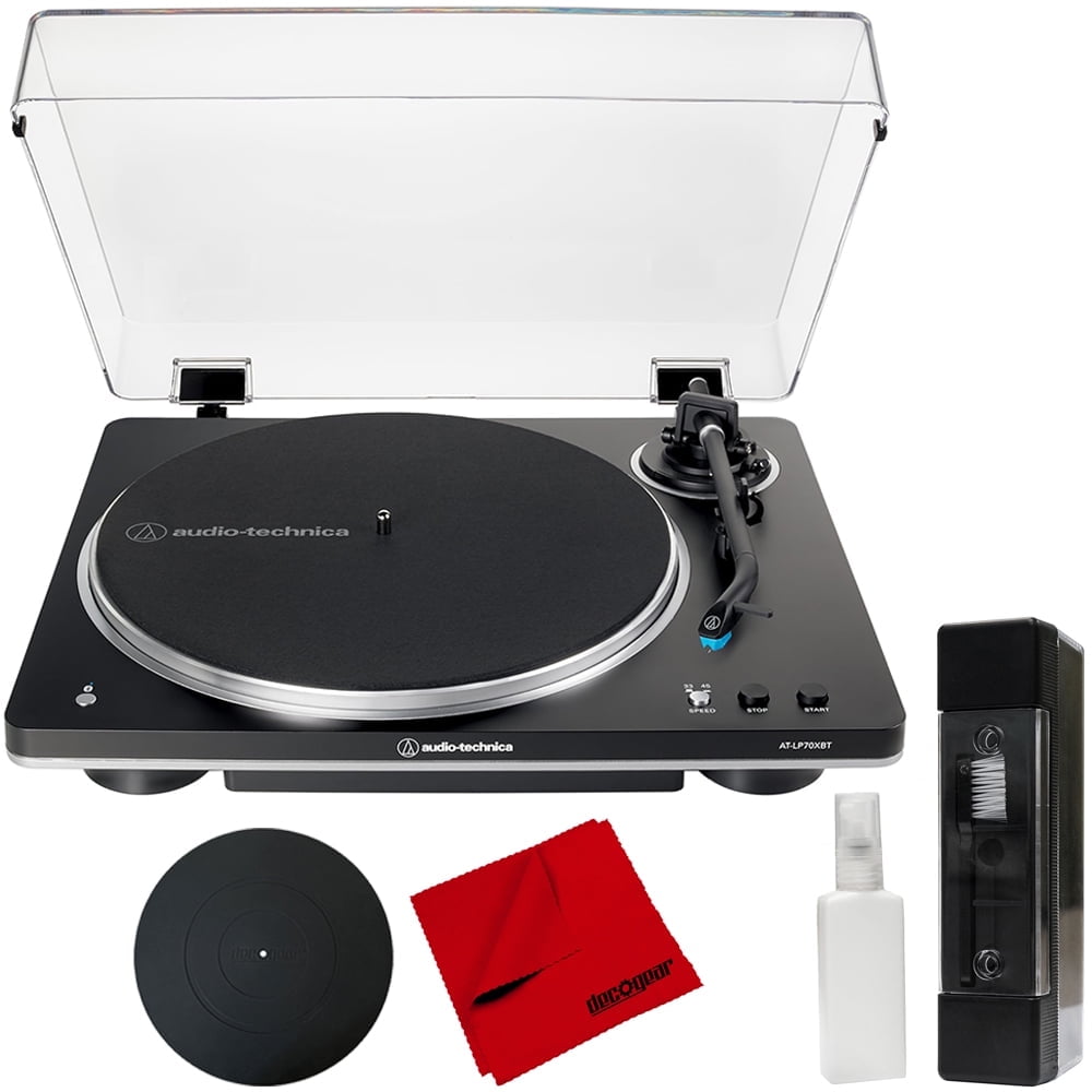 Audio-Technica AT-LP70XBT-BS Fully Automatic Wireless Belt-Drive Turntable Black/Silver Bundle ...