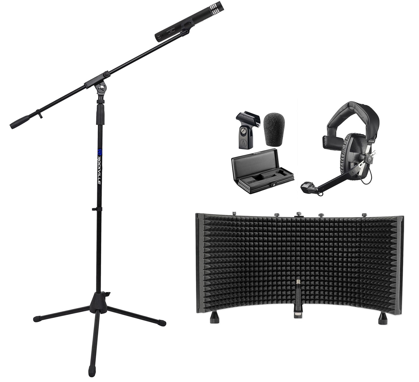 Audio Technica AT4051B Broadcast Microphone+Beyerdynamic Headset+Stand ...