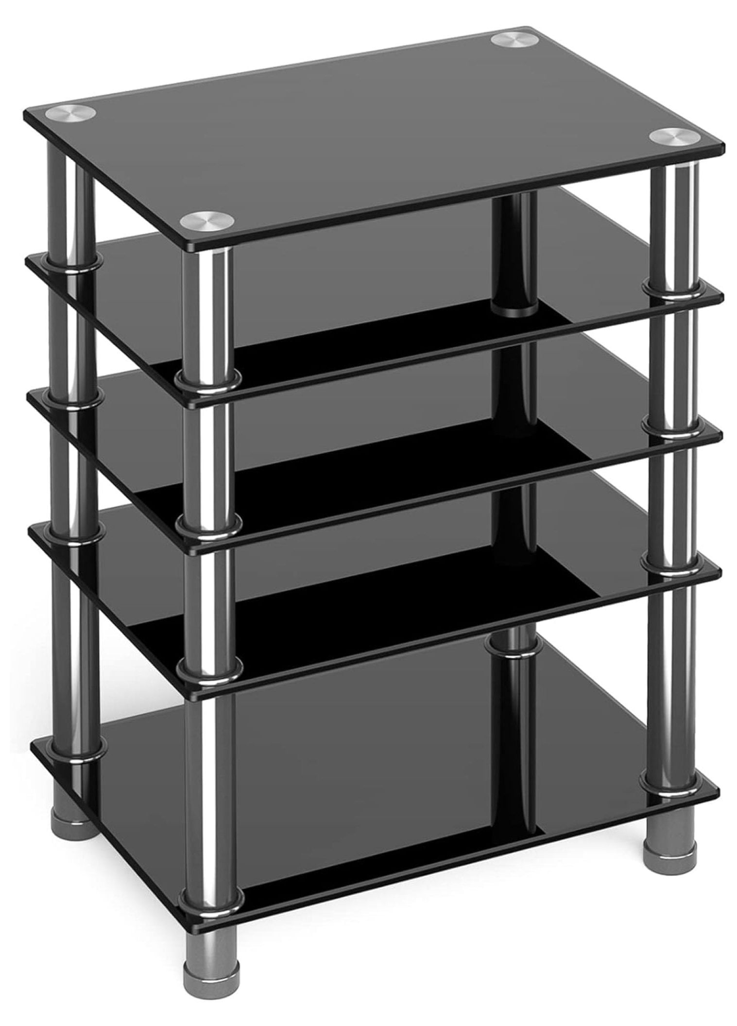 Audio-Video Media Stand with 5-Tier Tempered Glass Shelves, Modern AV ...