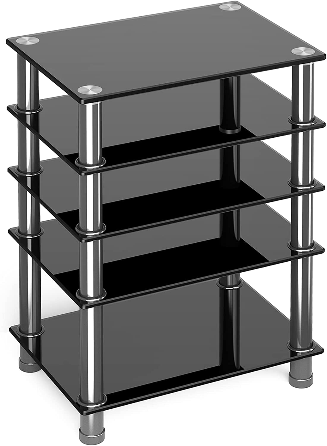 Audio-Video Media Stand with 5-Tier Tempered Glass Shelves, Modern AV ...