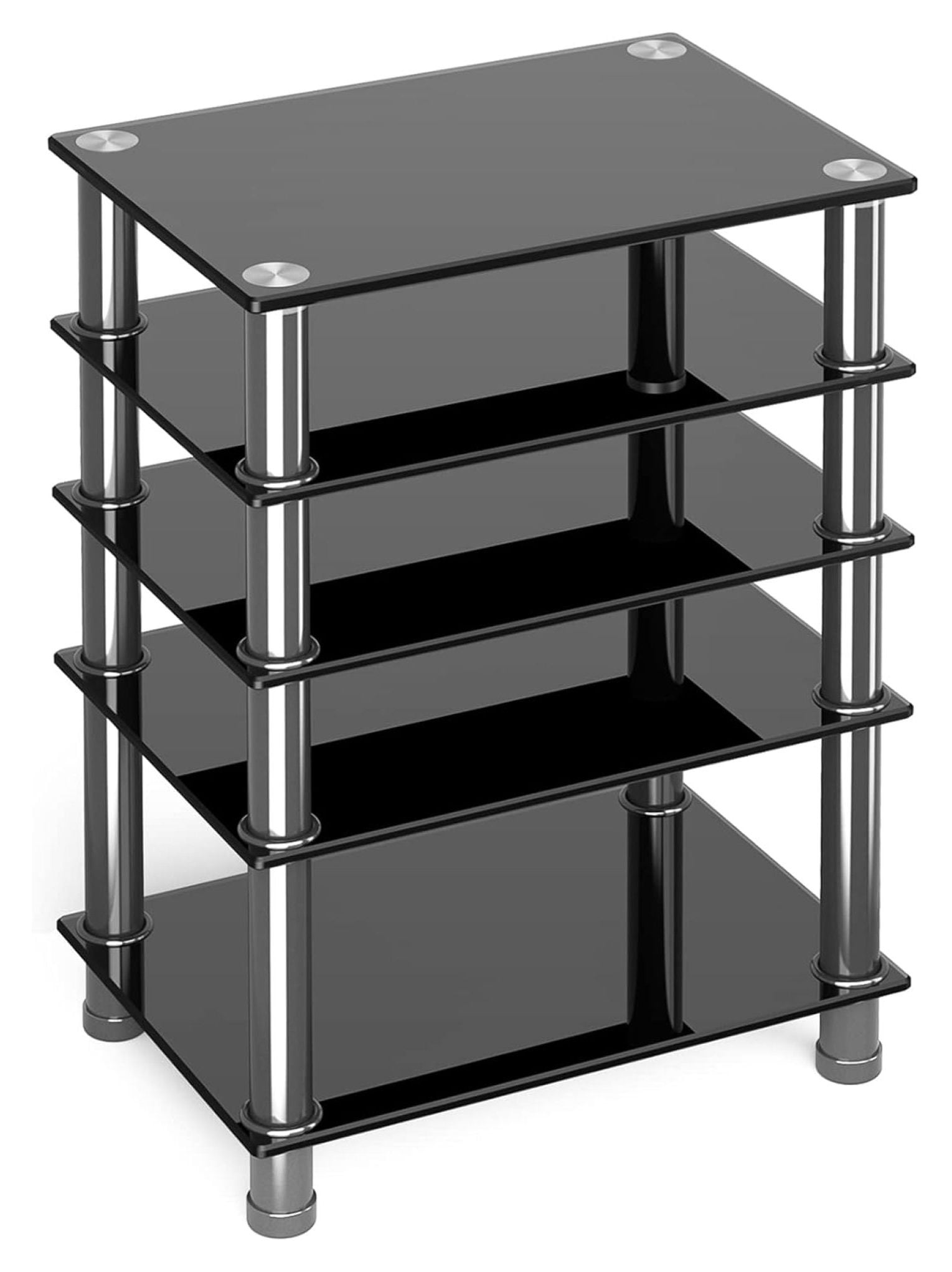 Audio-Video Media Stand with 5-Tier Tempered Glass Shelves, Modern AV ...