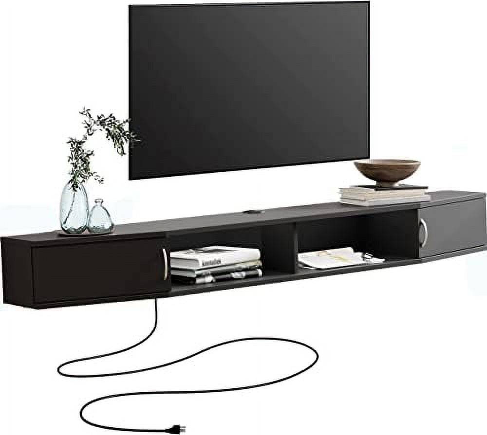 Audio Video Shelving Wall Mounted Floating TV Stand Wood TV Media ...