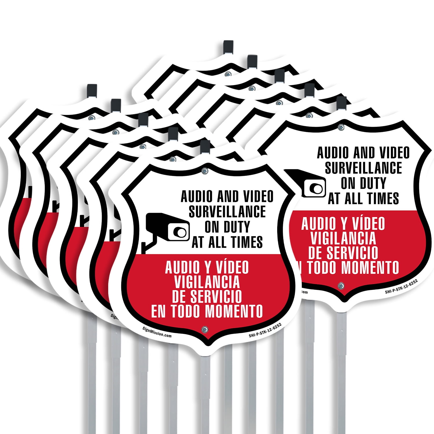 Audio & Video Surveillance On Duty At All Times Sign Bilingual English ...