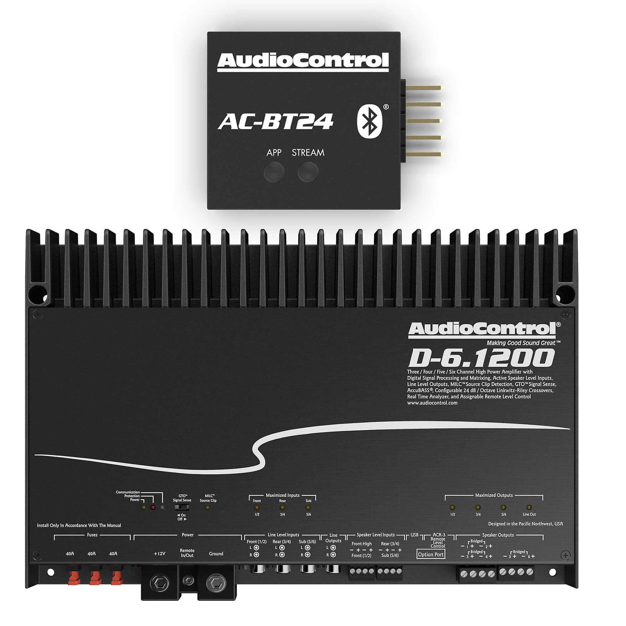 AudioControl D-6.1200 6-Channel Car Amplifier with Digital Signal Processing with AC-BT24 ...