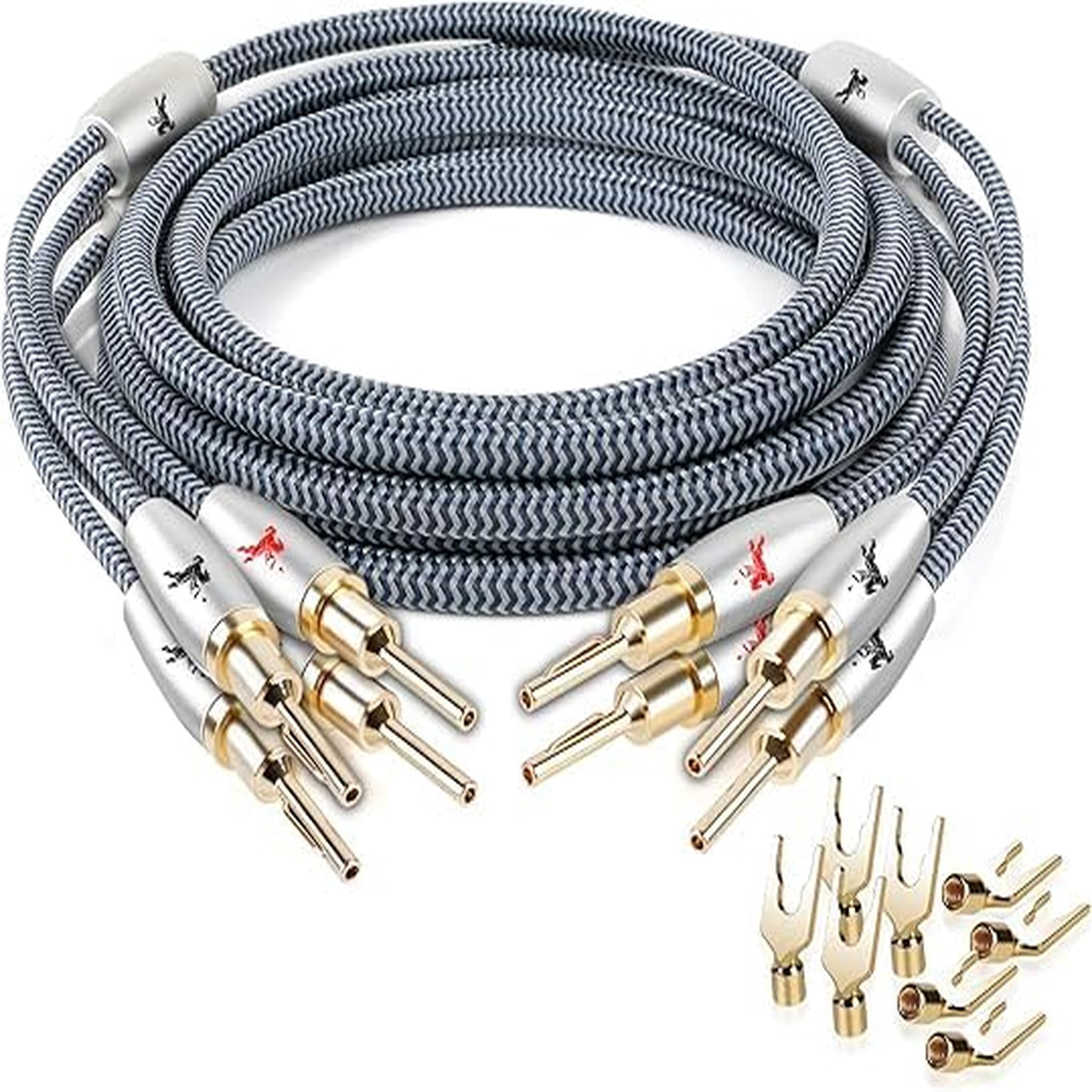 Audiophile Cotton Braided Speaker Cables with Gold Plated Connectors 4 ...
