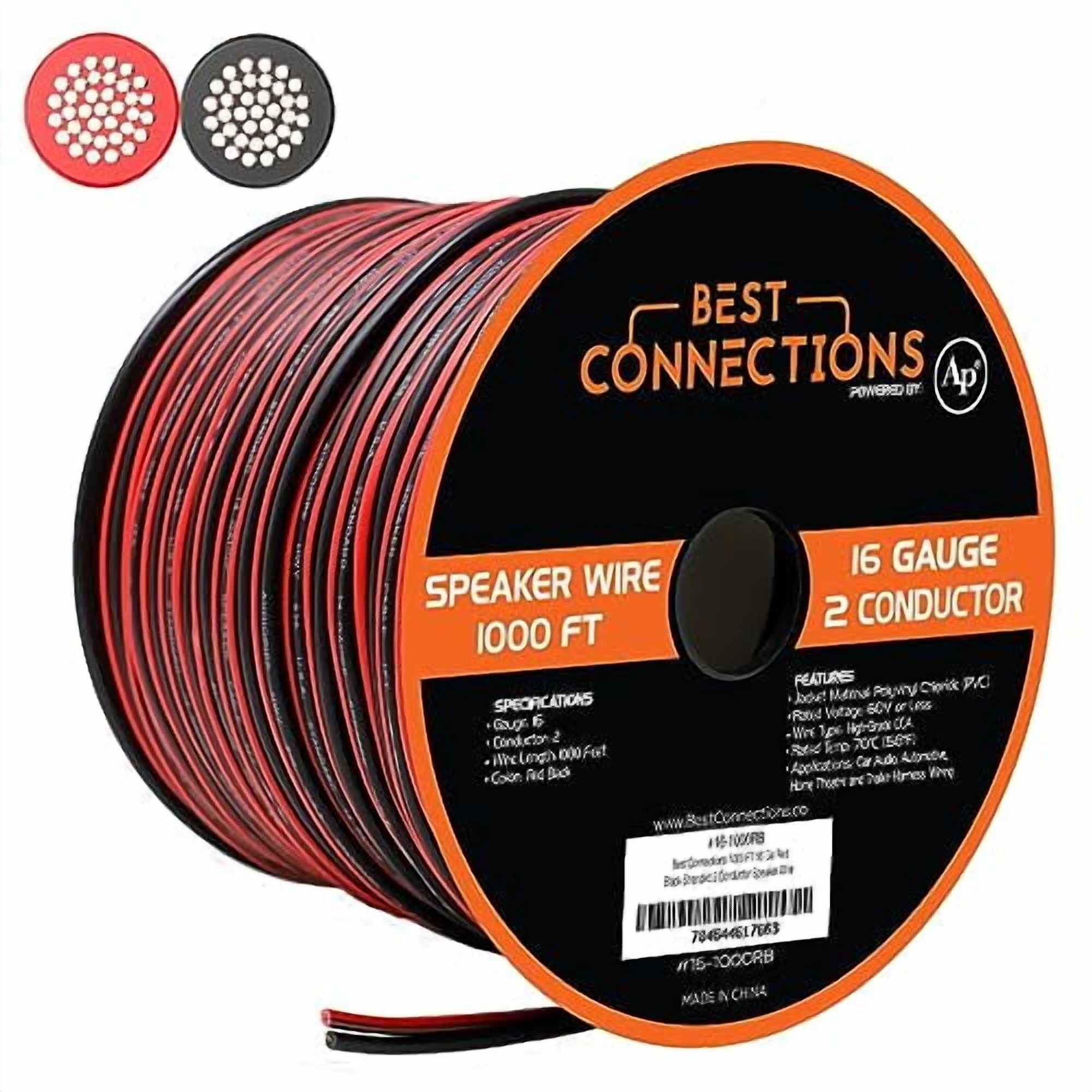 Audiopipe 1000' Feet 16 GA Gauge Red Black 2 Conductor Speaker Wire ...