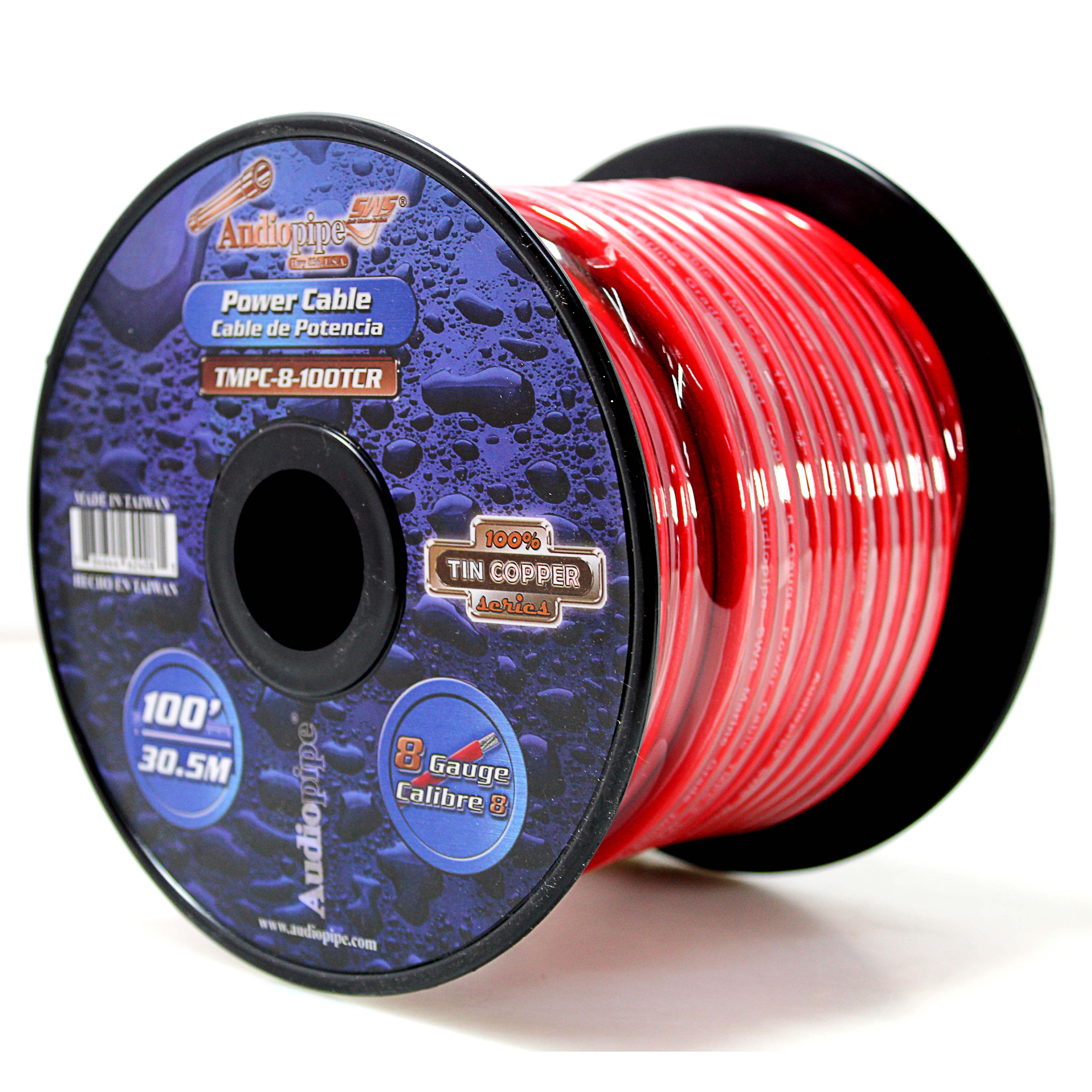 Audiopipe 8 GA Stranded OFC Tinned Copper Marine Power/Ground Wire Red ...