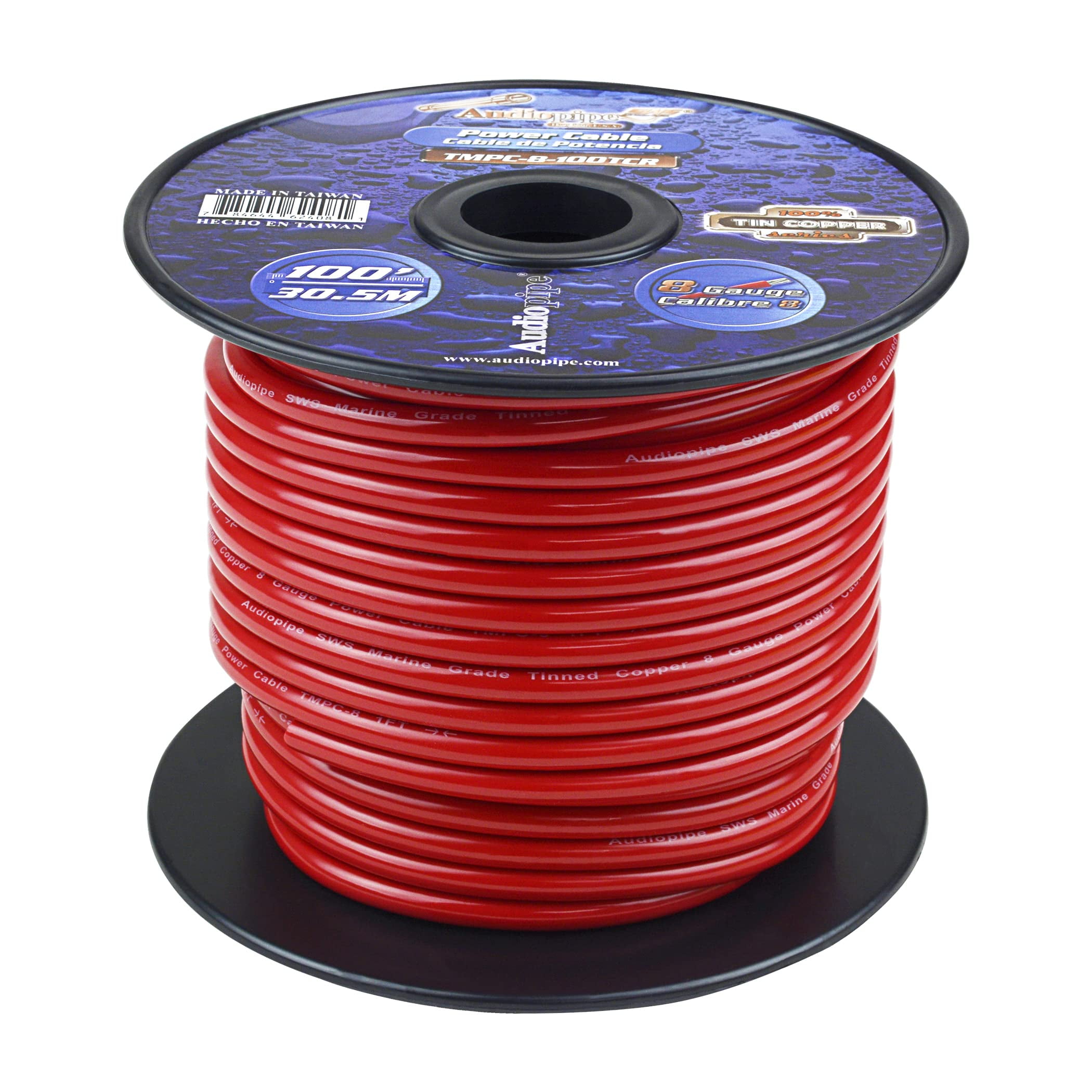 Audiopipe 8 GA Stranded OFC Tinned Copper Marine Power/Ground Wire Red ...