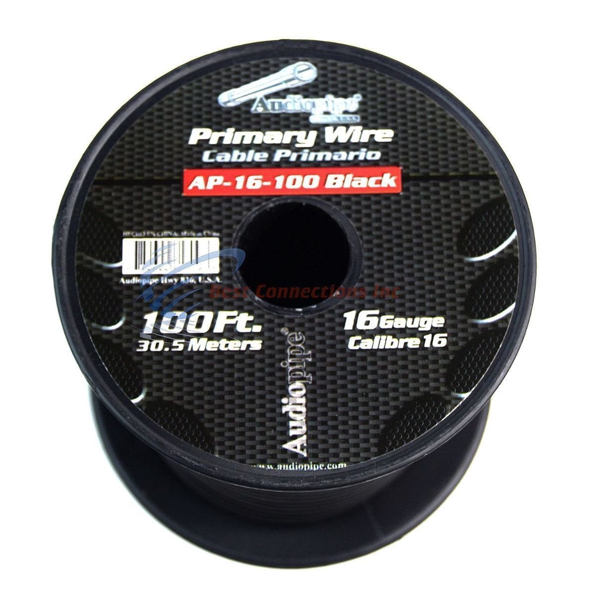 Audiopipe 16 Gauge 100 ft Copper Clad Aluminum Primary Wire, Black ...