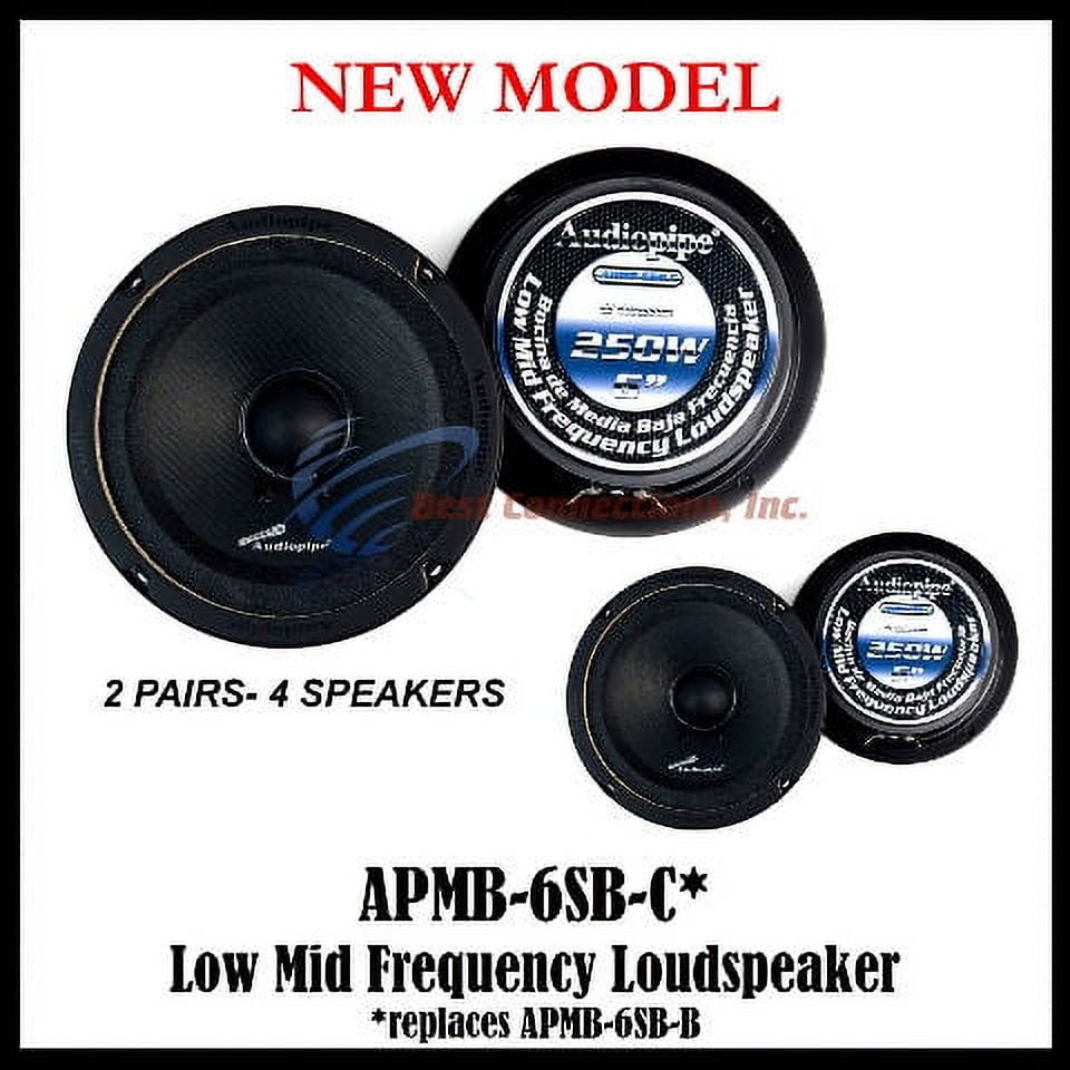 Audiopipe APMB-6SB-C 6" 250W RMS Car Speakers, 4 Speakers, Sealed Back ...