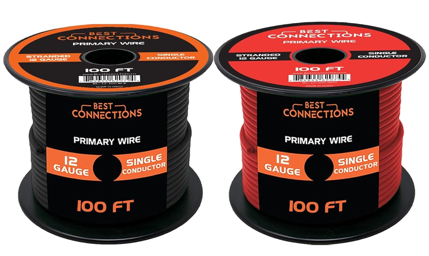 12 Gauge Wire Red & Black Power Ground 100 FT, Stranded Copper Clad ...