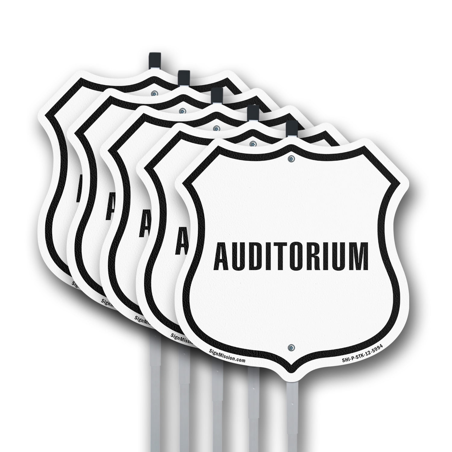 Auditorium (5 Pack) 12 inch X 12 inch Shield Shaped Rust-Free Aluminum ...