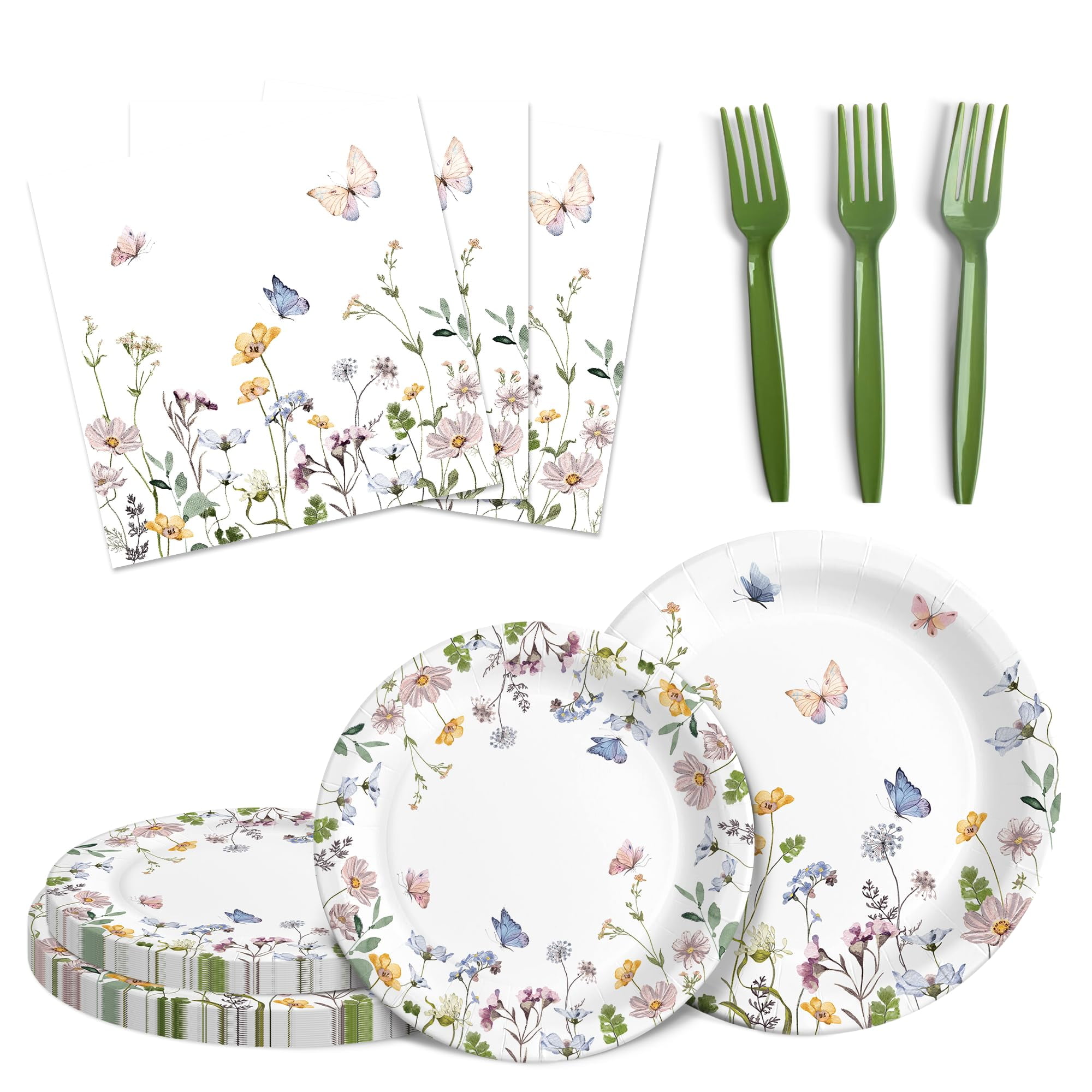 Audree 96 Pcs Wildflower TSF6 Party Supplies, Disposable Paper Napkins Set For Spring, Baby ...