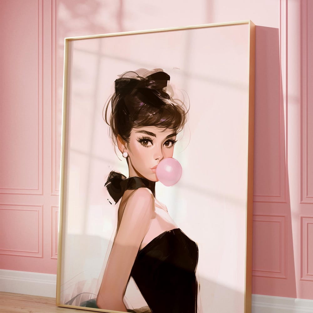Audrey Bubble Gum Print Wall Art Pink Room Wall Decor Fashion Poster ...
