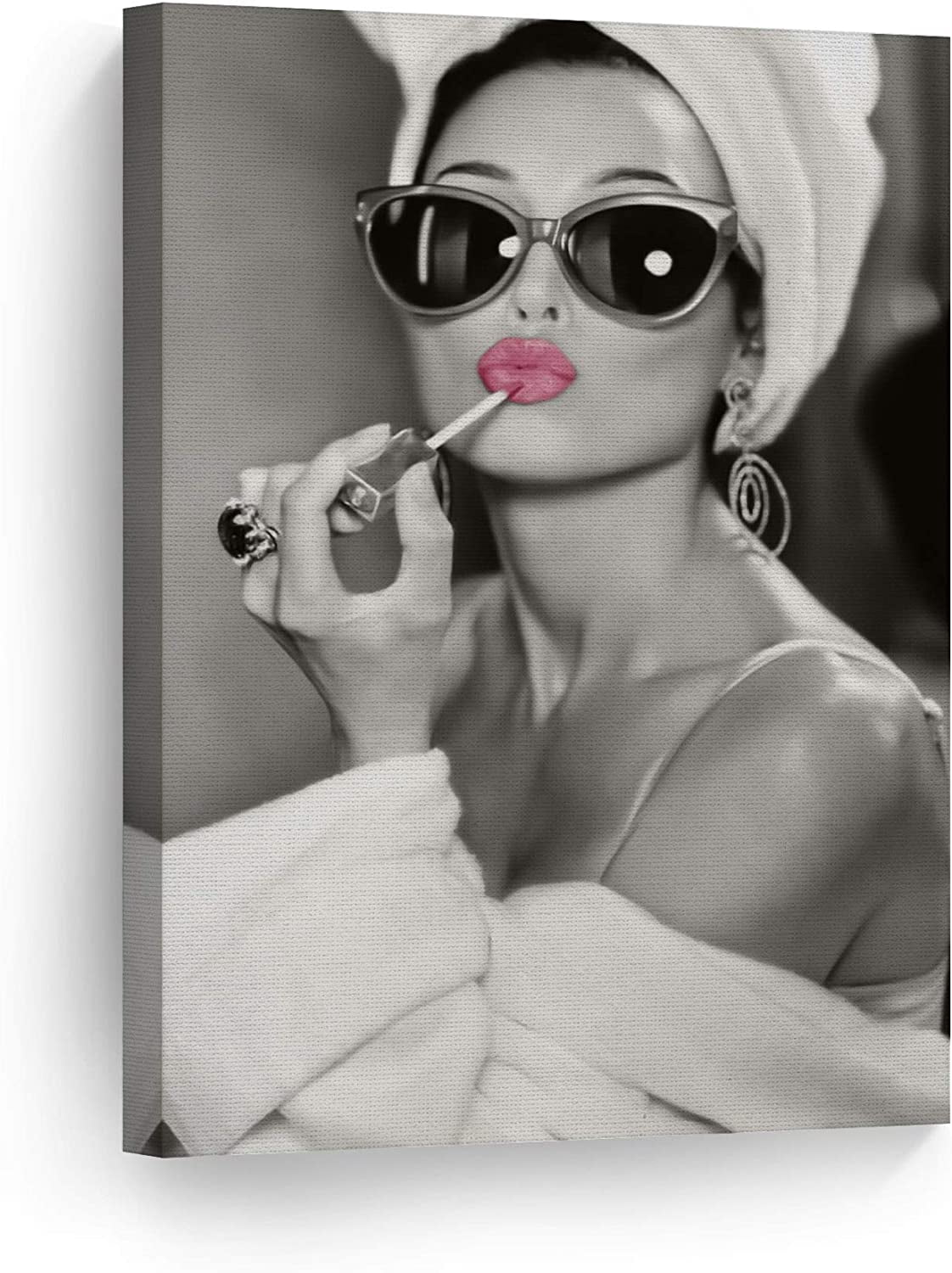 Audrey Hepburn Wall Art Makeup Pink Lipstick CANVAS PRINT Iconic Pop ...