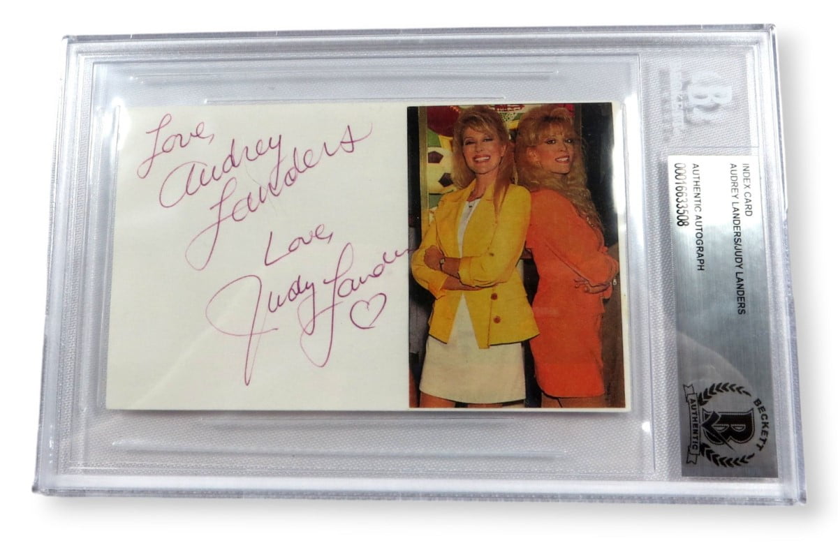 Audrey & Judy Landers Dual Signed Autographed Index Card BAS ...