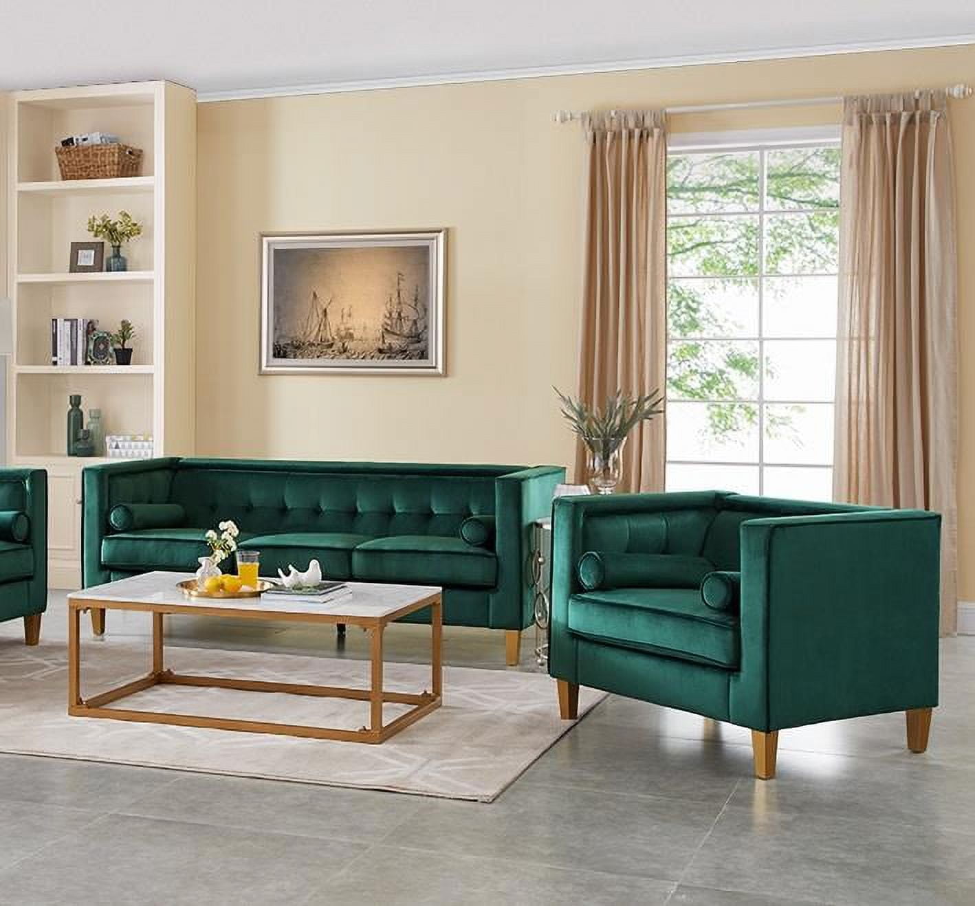 Audrey Sofa & Accent Chair, Wooden Legs, Tufted Cushion, by Naomi Home ...