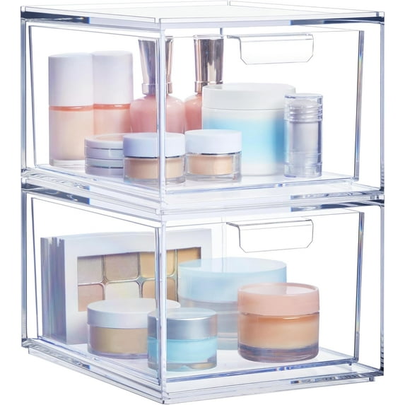 Audrey Stackable Bin Clear Plastic Organizer Drawers | 2 Piece Set ...