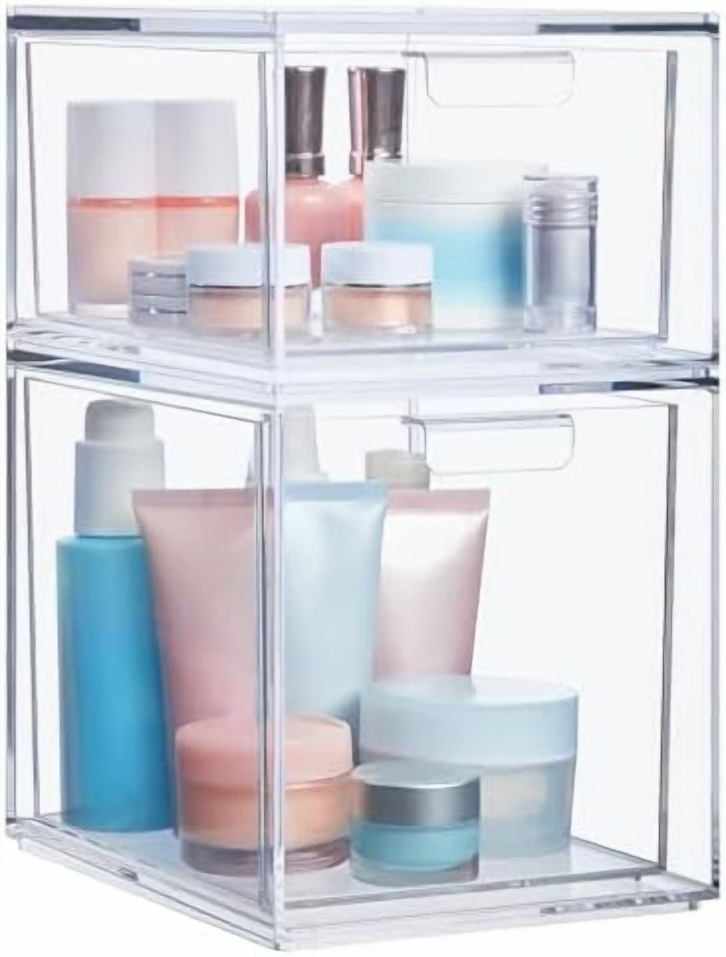 Audrey Stackable Clear Bin Plastic Organizer Drawers | 2 Piece Set ...